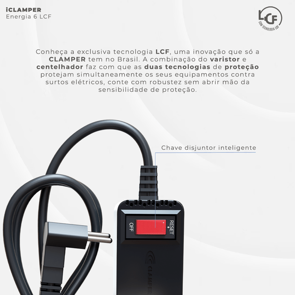 FILTRO DE LINHA iCLAMPER LCF ENERGIA 6 TOMADAS CABO 1,5M - CLAMPER